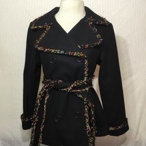 KC Collections | Jackets & Coats | Black Wool Coat With Multi Color ...